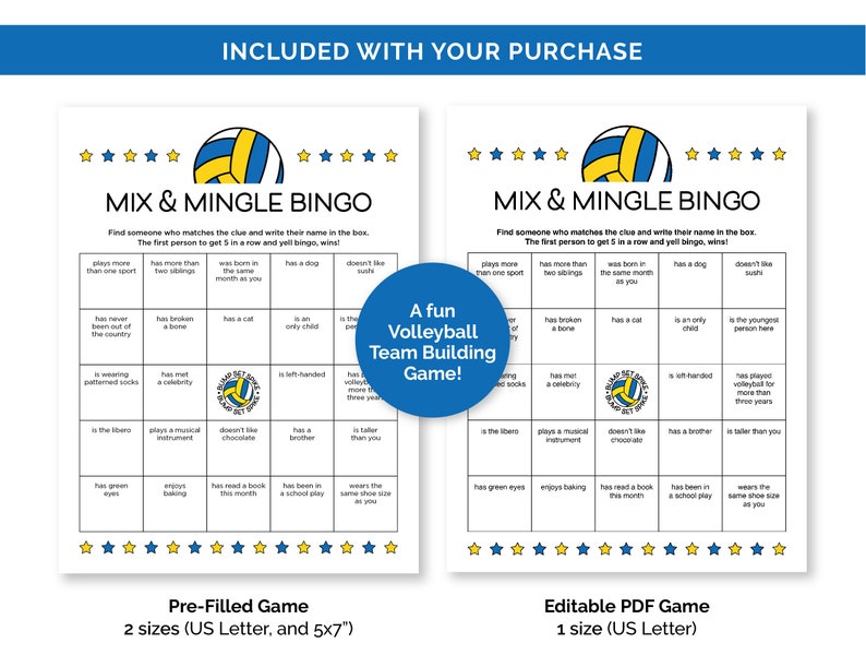 Editable Volleyball Mix & Mingle Bingo, Volleyball Team Building Game ...
