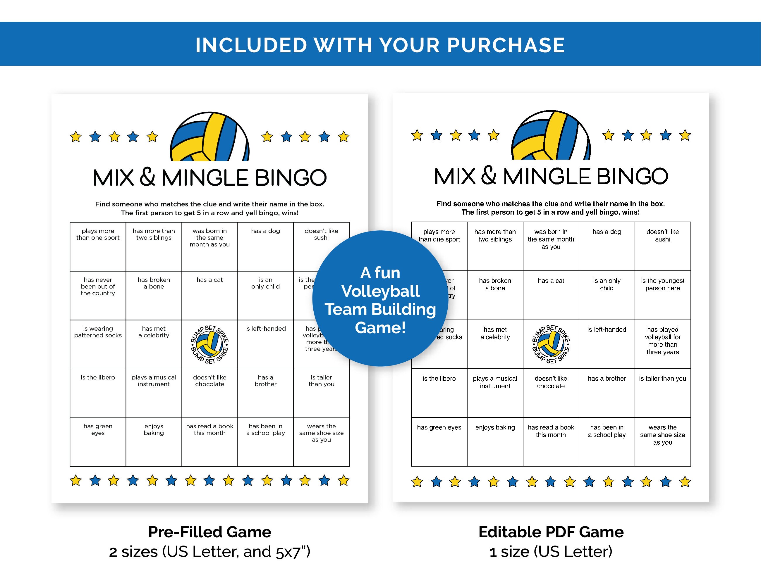 Editable Volleyball Mix & Mingle Bingo, Volleyball Team Building Game ...