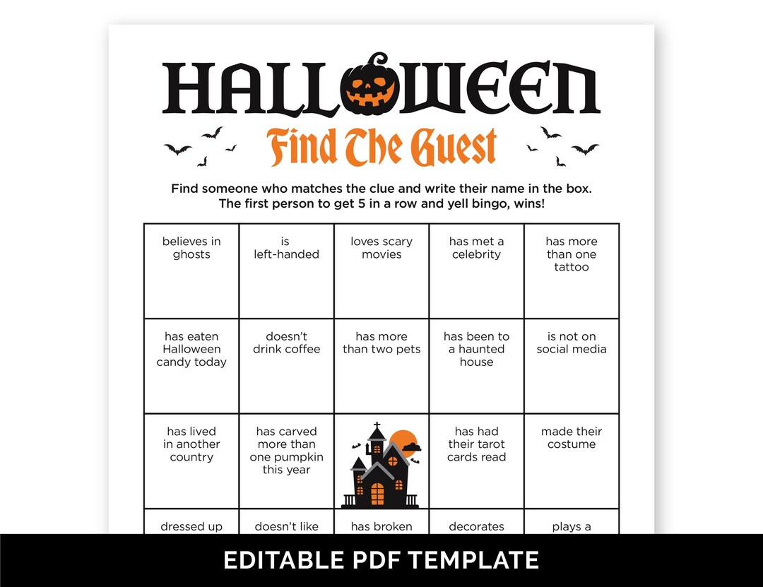 Editable Halloween Find the Guest Bingo Game, Icebreaker Game for a ...