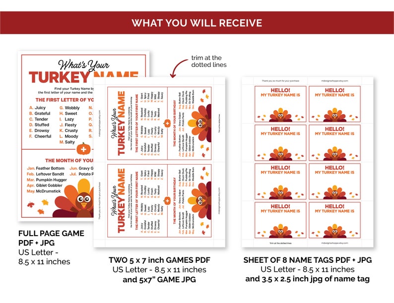 What's Your Turkey Name Game, Printable Thanksgiving Party Game for ...