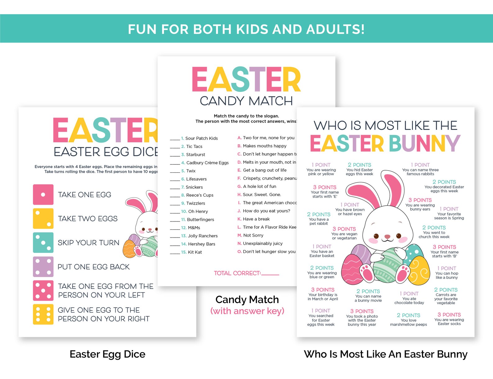 Easter Games Bundle for Adults and Kids, Printable Easter Party Games ...