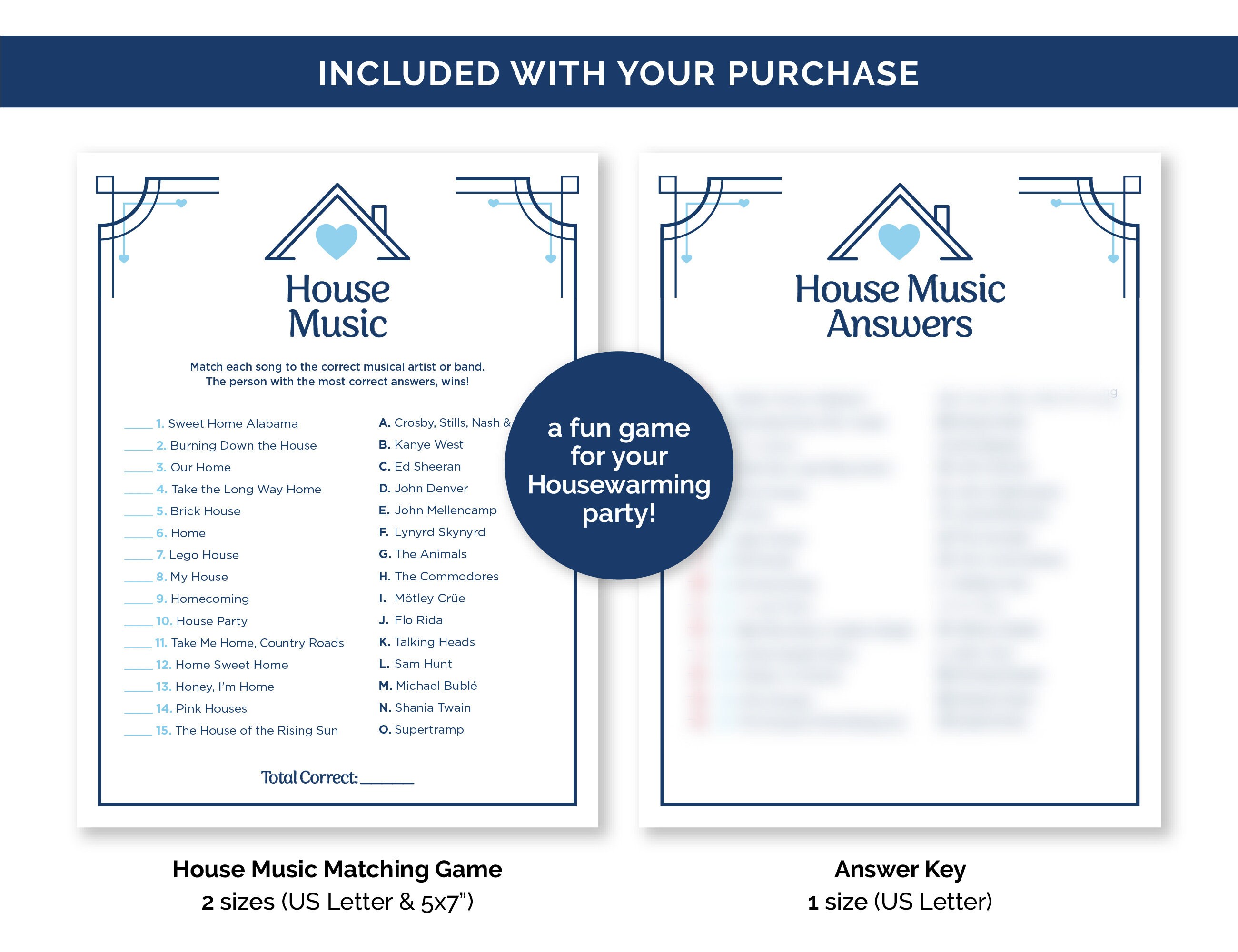 Housewarming Party Game, House Music Match-up Game, New Home Party Game ...