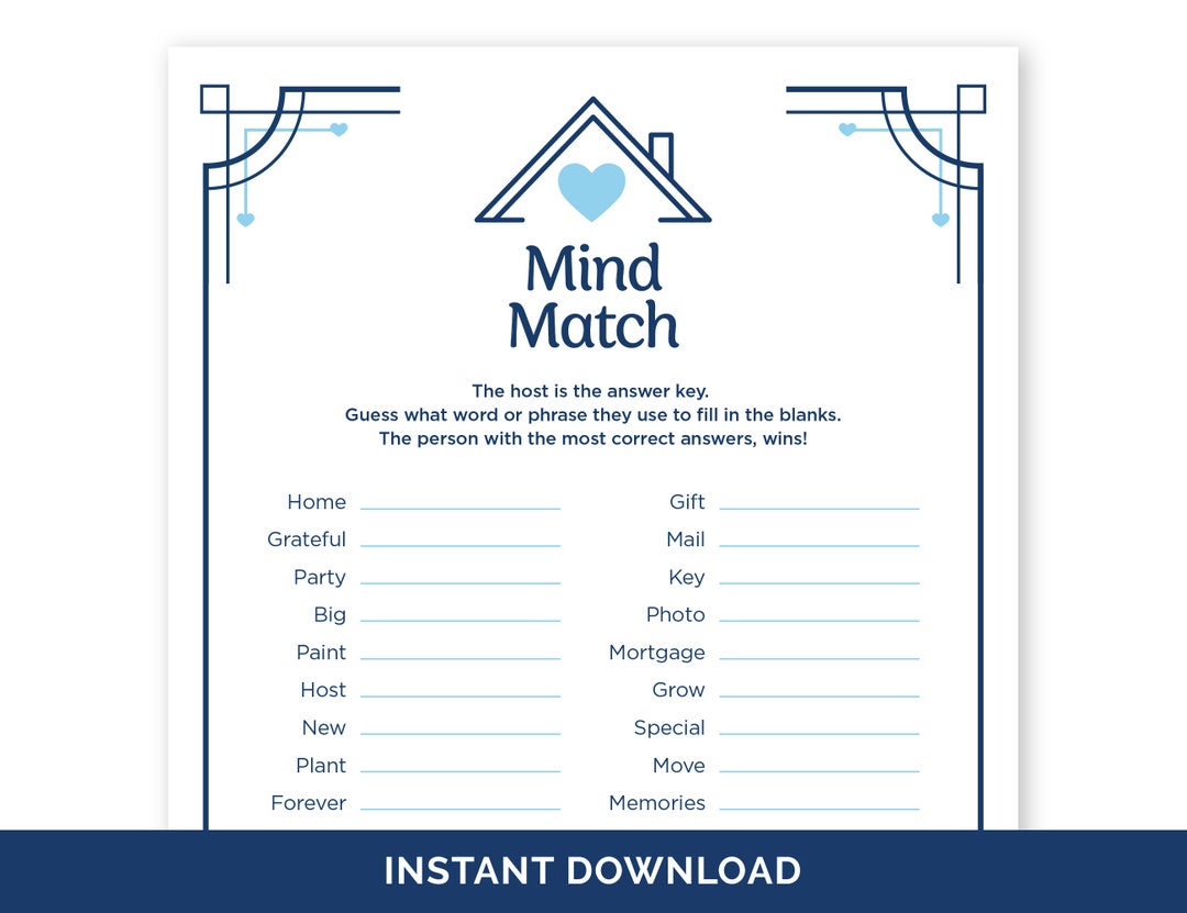 Housewarming Mind Match Game, Printable Finish the Phrase for a ...