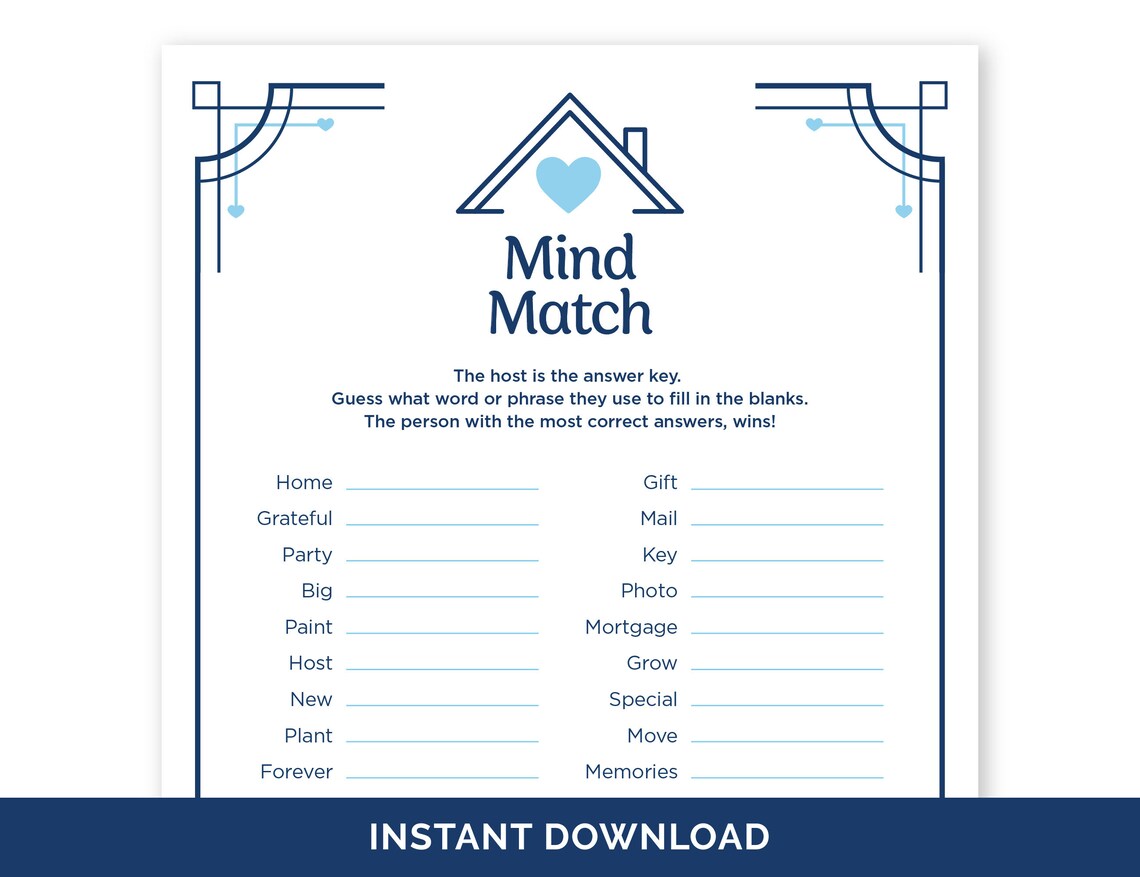 Housewarming Mind Match Game, Printable Finish the Phrase for a ...