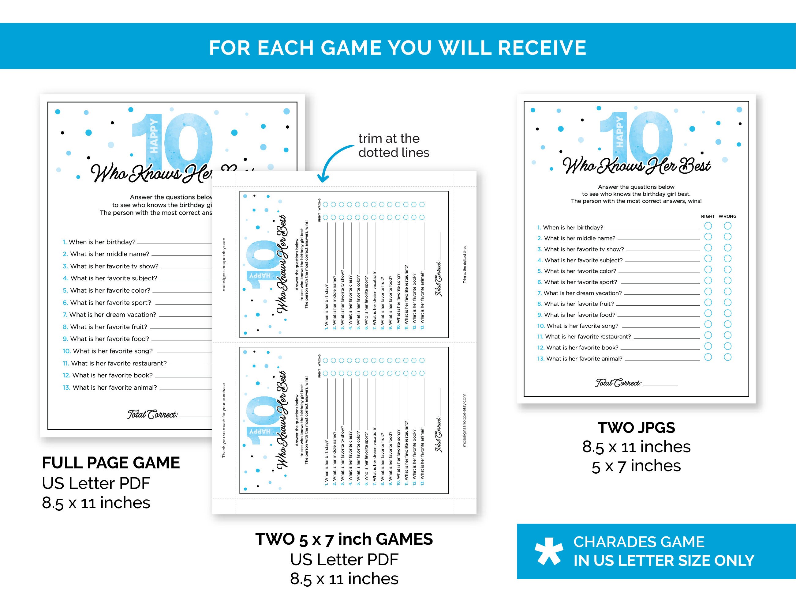 Blue 10th Birthday Party Games, Printable Tenth Birthday Games With ...