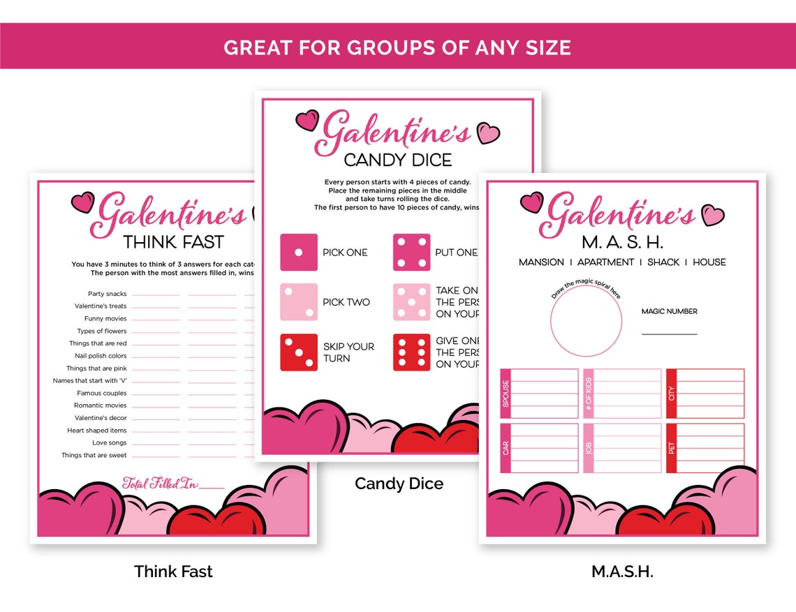 Galentine's Games for Teens, Printable Valentine's Day Games Bundle for ...