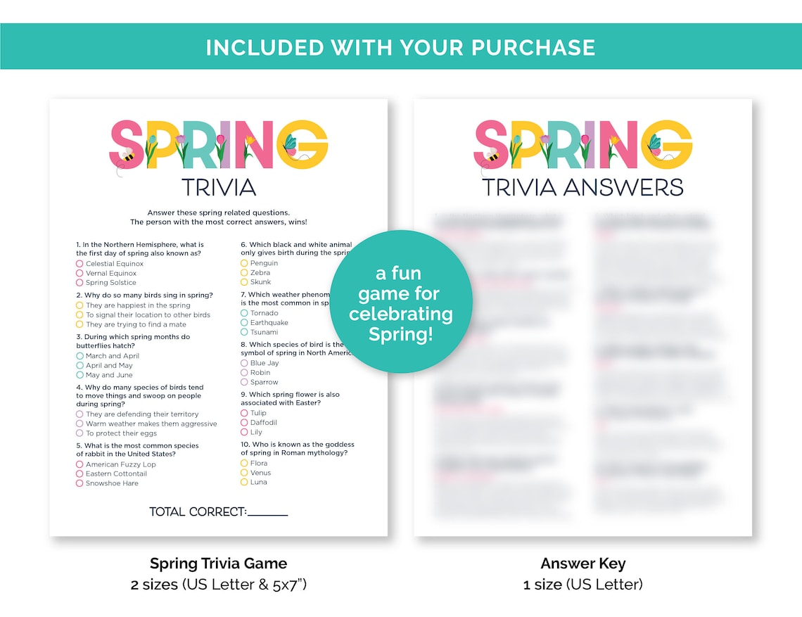 Spring Trivia Game, Printable Spring Quiz With Answers for a Family ...