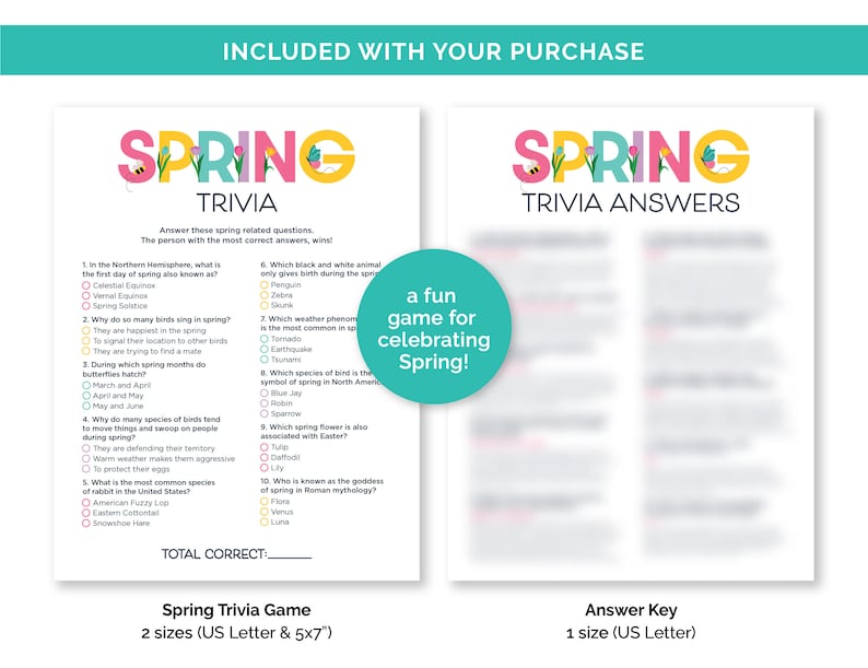 Spring Trivia Game, Printable Spring Quiz With Answers for a Family ...
