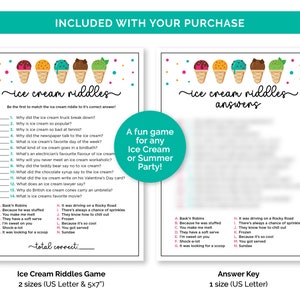 Ice Cream Riddles, Printable Riddle Me This Game for an Ice Cream ...