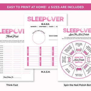 Sleepover Birthday Party Games, Printable Games Bundle for a Slumber ...