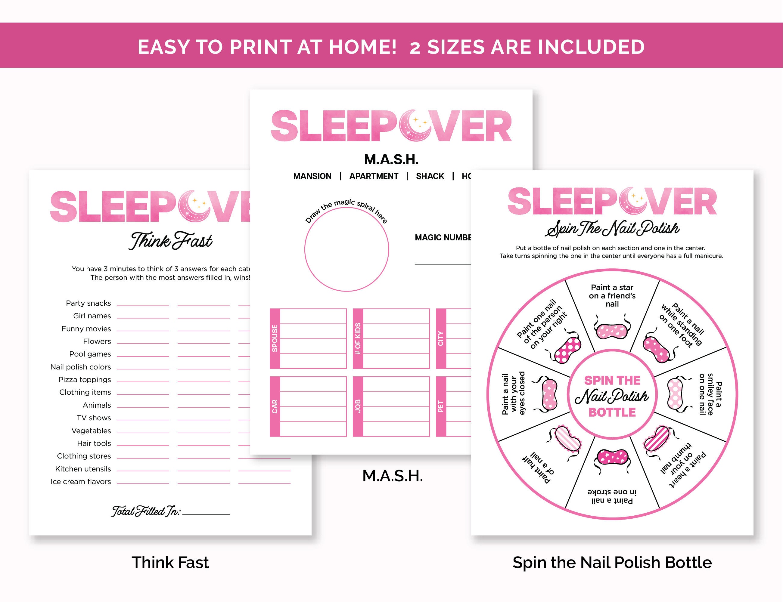 Sleepover Birthday Party Games, Printable Games Bundle for a Slumber ...