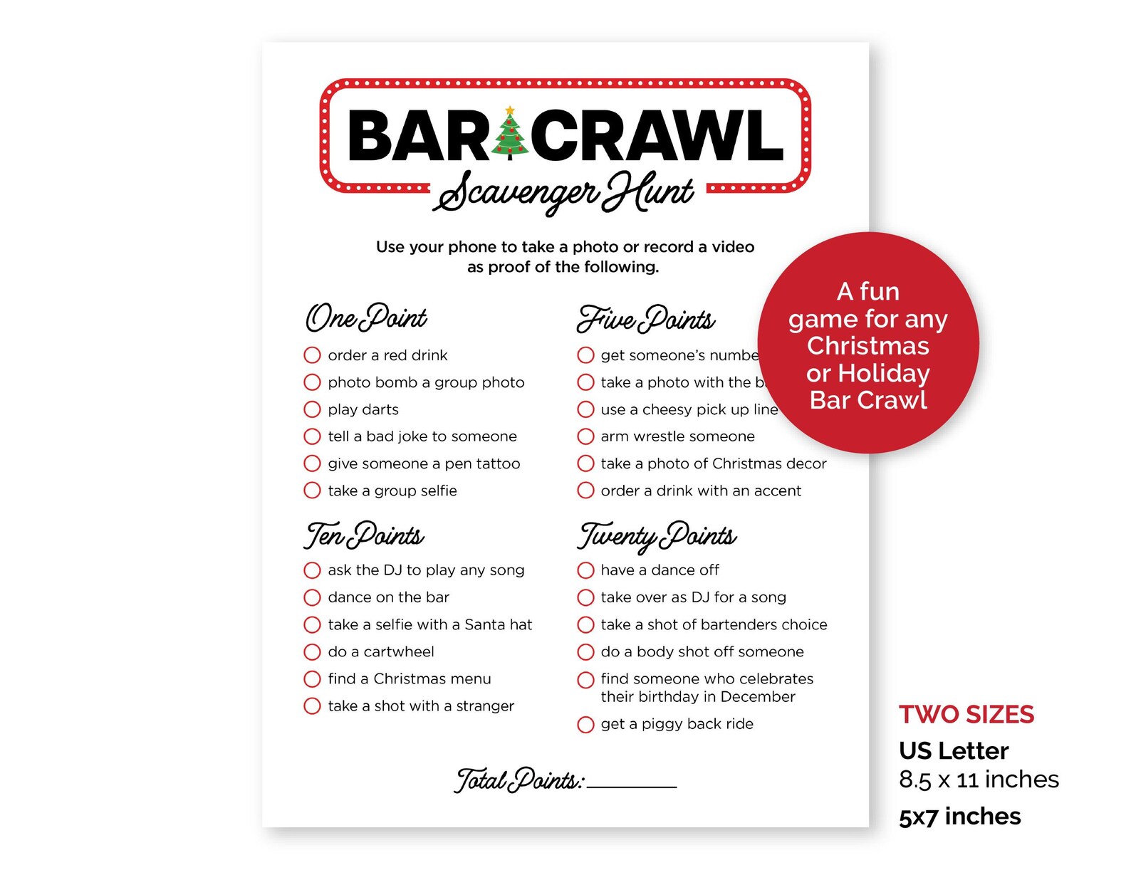Christmas Bar Crawl Scavenger Hunt, Bar Hopping Game for a Holiday Bar ...