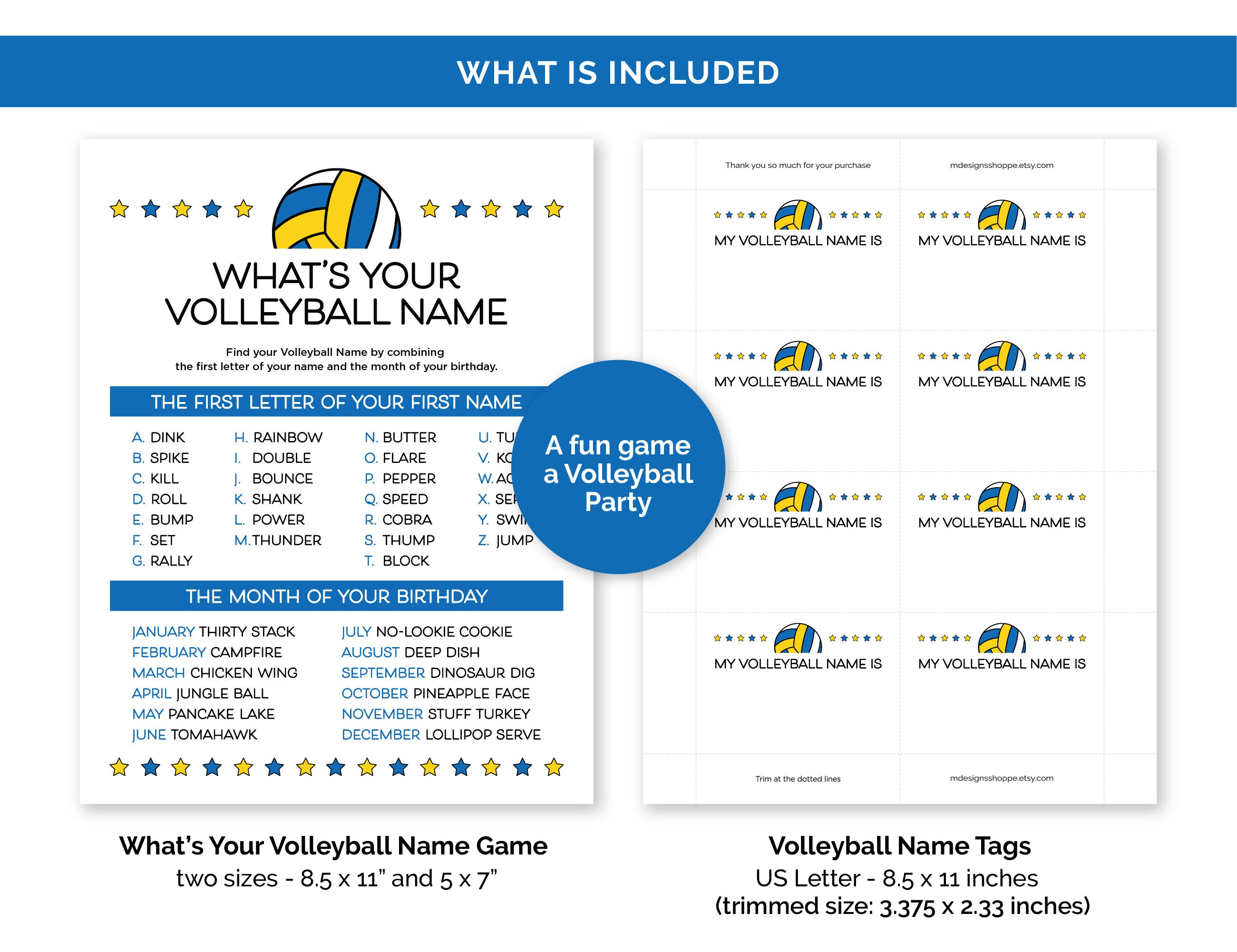 What's Your Volleyball Name Game, Printable Volleyball Team Building ...