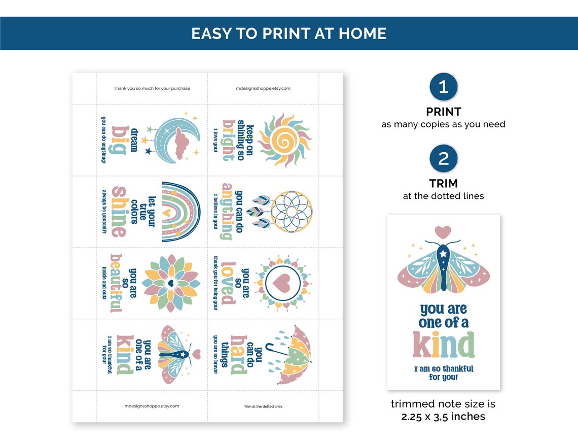 Boho Lunch Box Notes for Kids, Printable Motivational Lunch Notes ...
