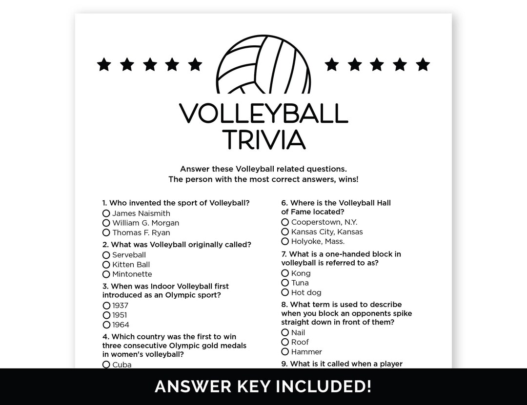 Volleyball Trivia Game, Printable Quiz With Answers for a Volleyball ...