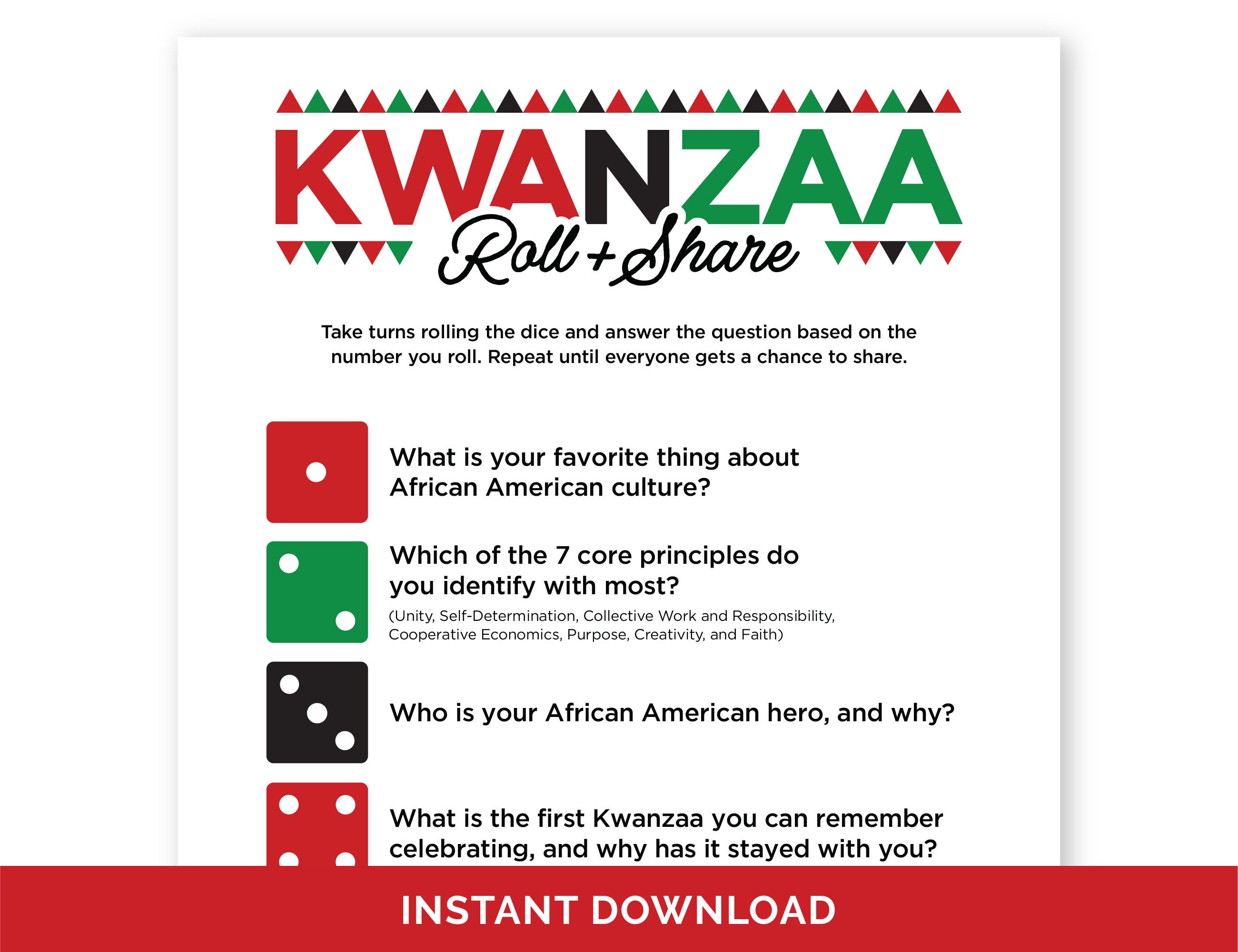 Kwanzaa Roll and Share Dice Game, Printable Game for a Family ...