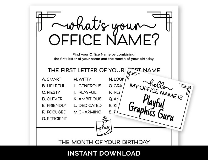 What's Your Office Name, Printable Office Party Icebreaker Game, Name ...