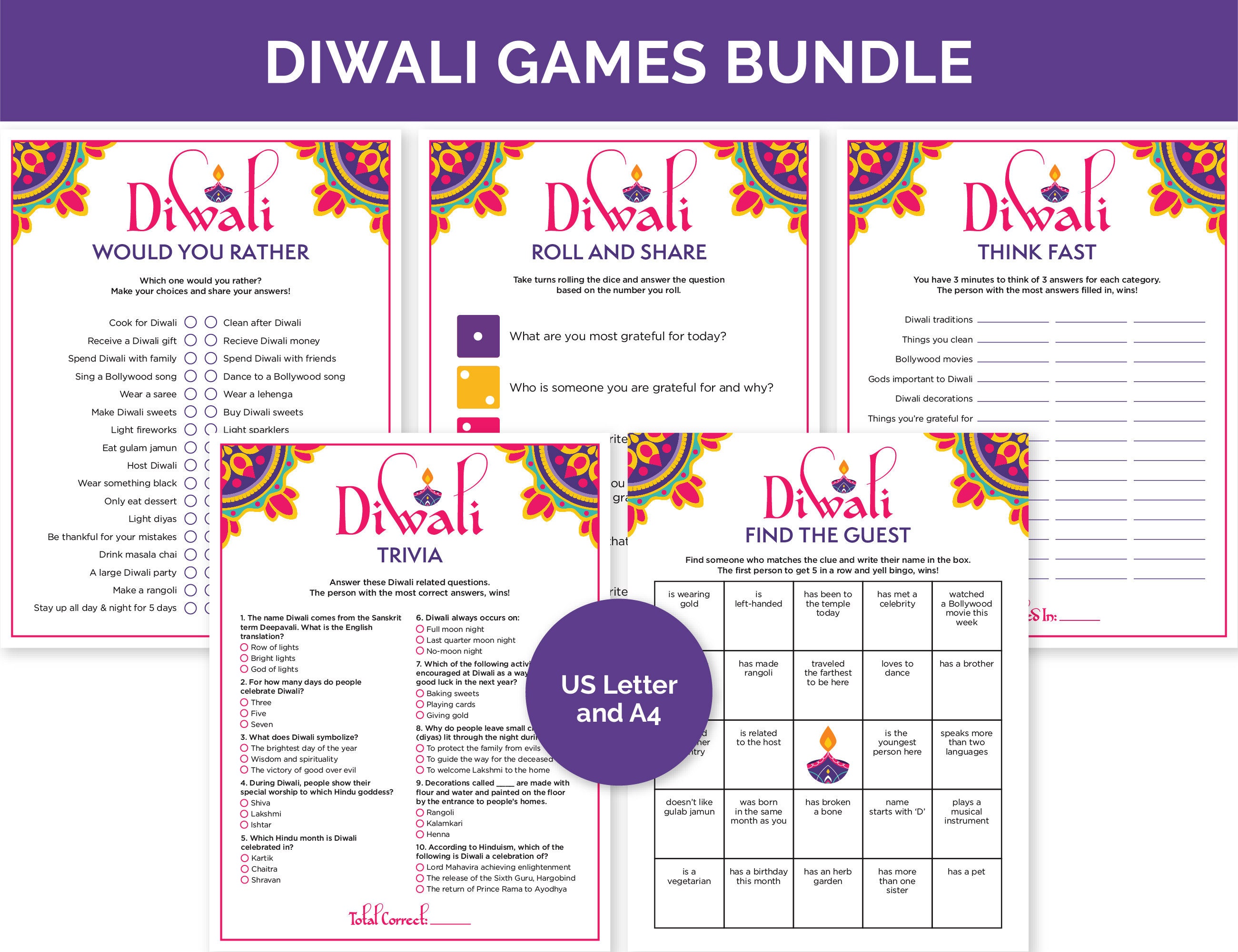 Diwali Party Games for Adults and Kids, Printable Icebreaker Games ...