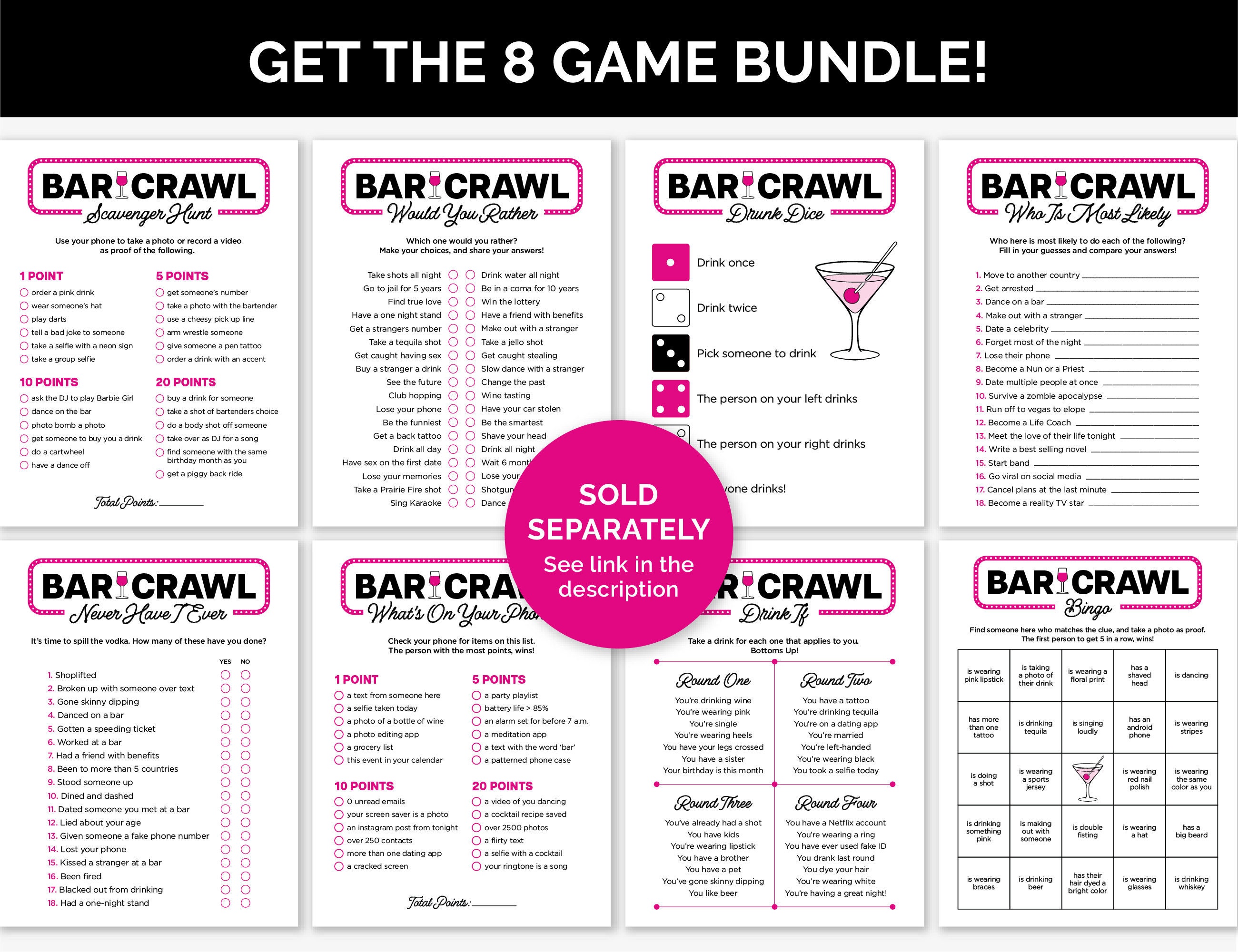 Bar Crawl Scavenger Hunt, Printable Bar Hopping Game for a Birthday Bar ...