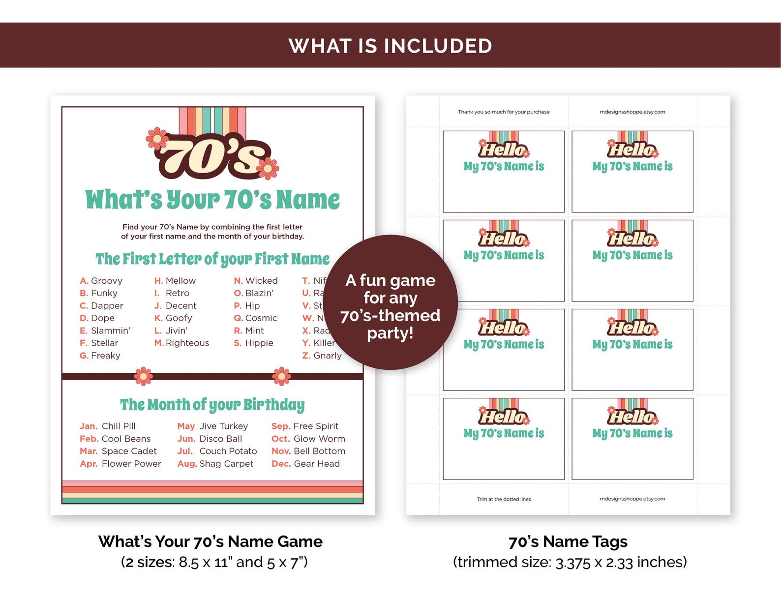 What's Your 70s Name Game, Printable Groovy 70s Party Game for Adults ...