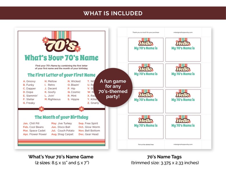 What's Your 70s Name Game, Printable Groovy 70s Party Game for Adults ...