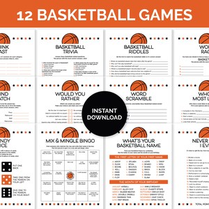 Basketball Games, Printable Games Bundle for a Basketball Team Party ...