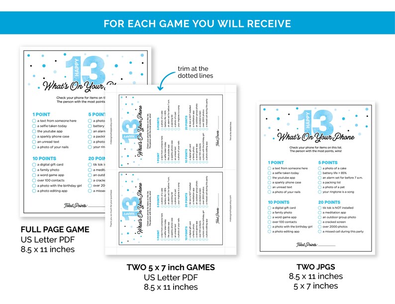 Blue 13th Birthday Party Games, Printable Thirteenth Birthday Games ...
