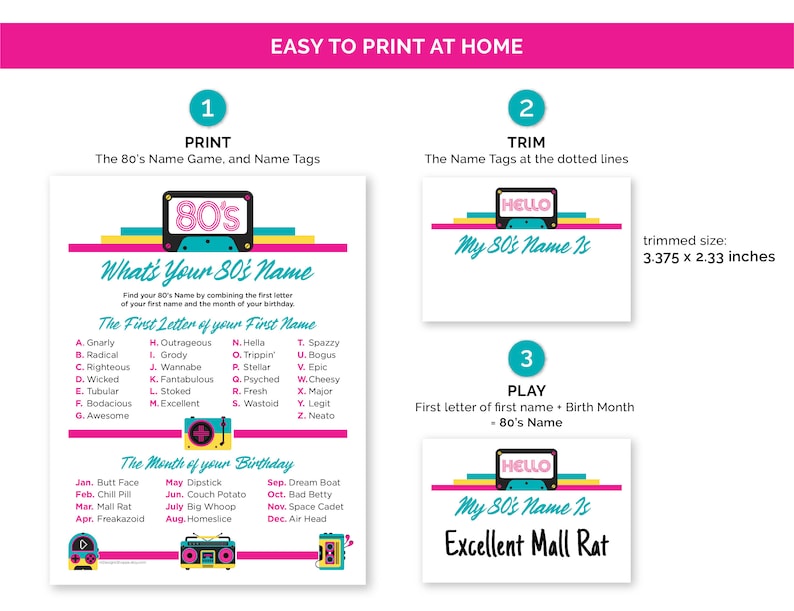 What's Your 80's Name Game, Printable 80's Party Game for Adults and ...