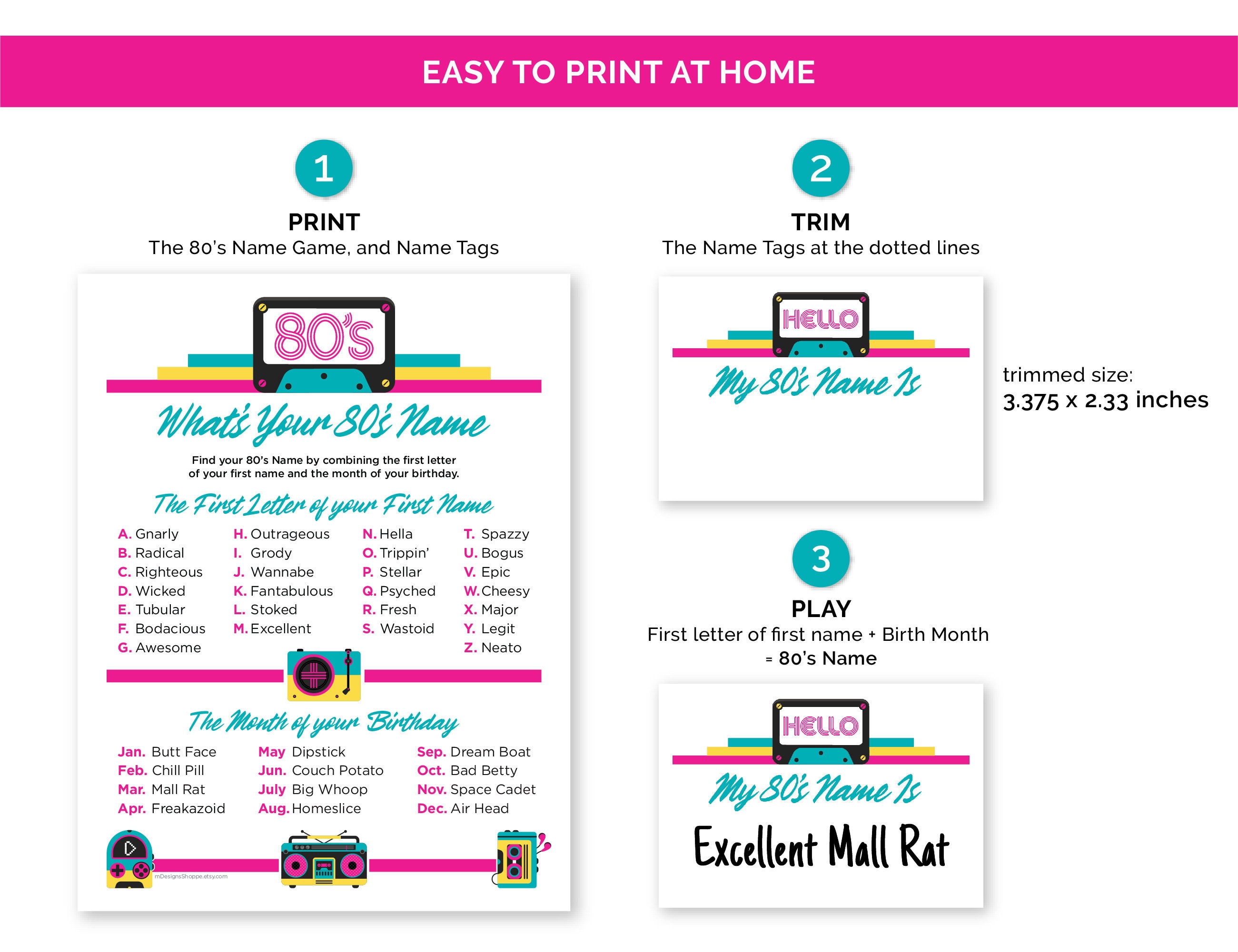 What's Your 80's Name Game, Printable 80's Party Game for Adults and ...