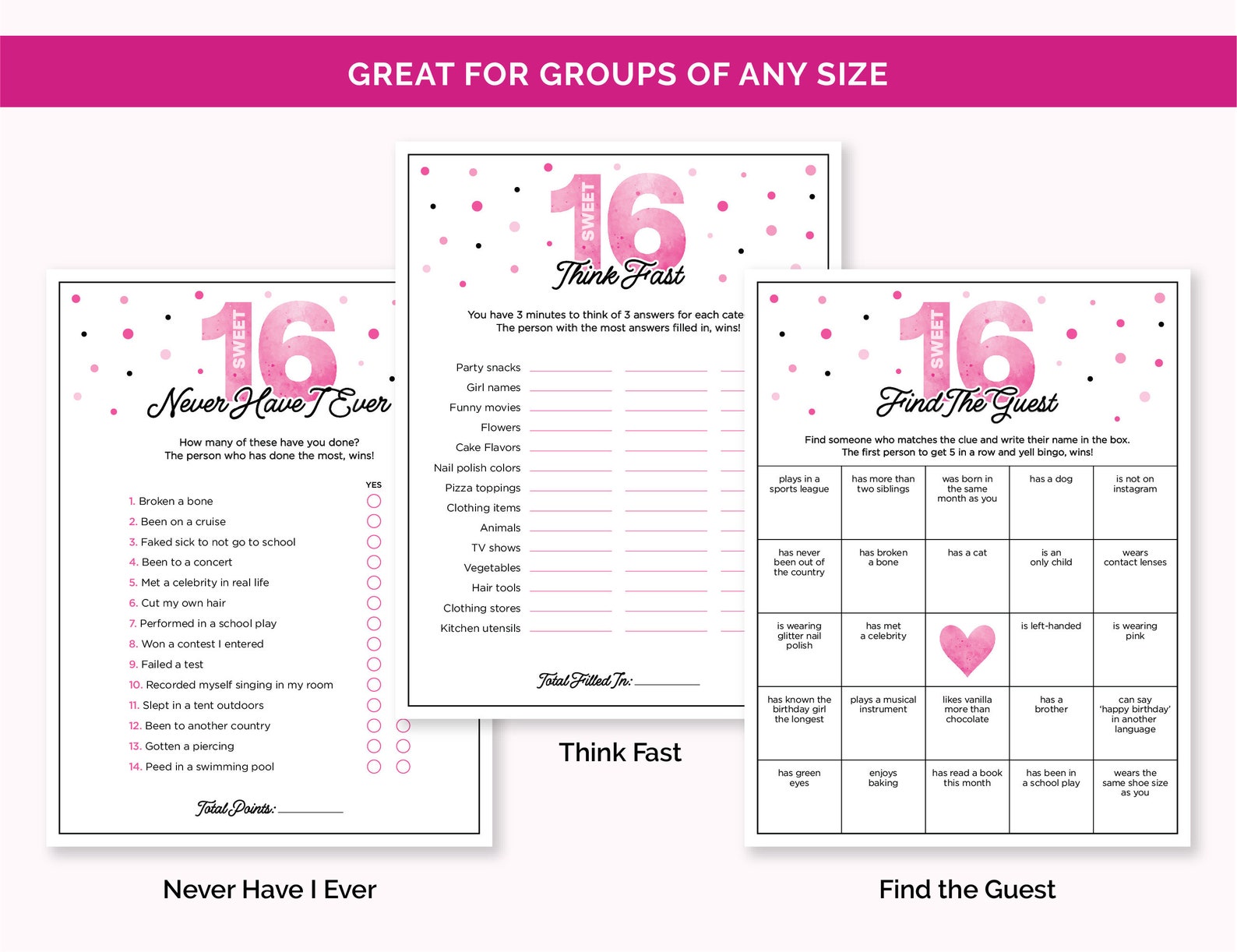 Sweet 16 Games for Girls, Printable Sweet Sixteen Birthday Game Bundle ...