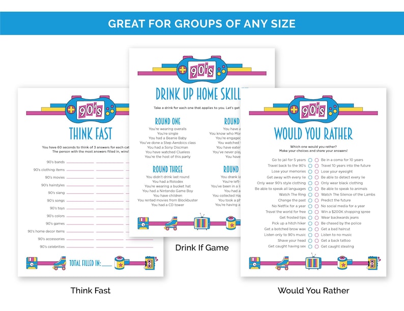90s Party Games, Printable Game Bundle for a 90s Theme Party, Games for ...