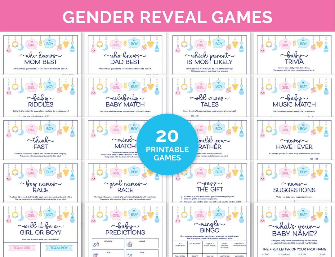 Gender Reveal Games Bundle, Printable Pink or Blue Games for a Gender ...