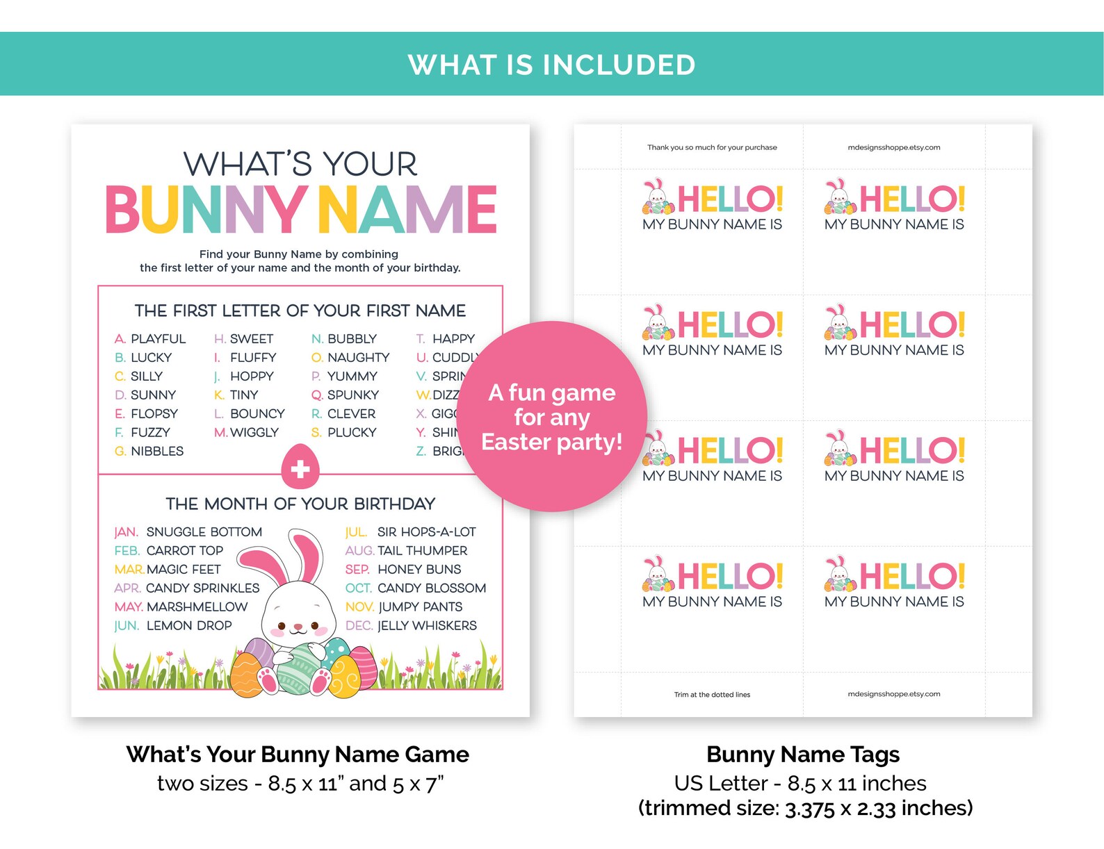 What's Your Bunny Name Game, Printable Easter Party Game for Kids and ...