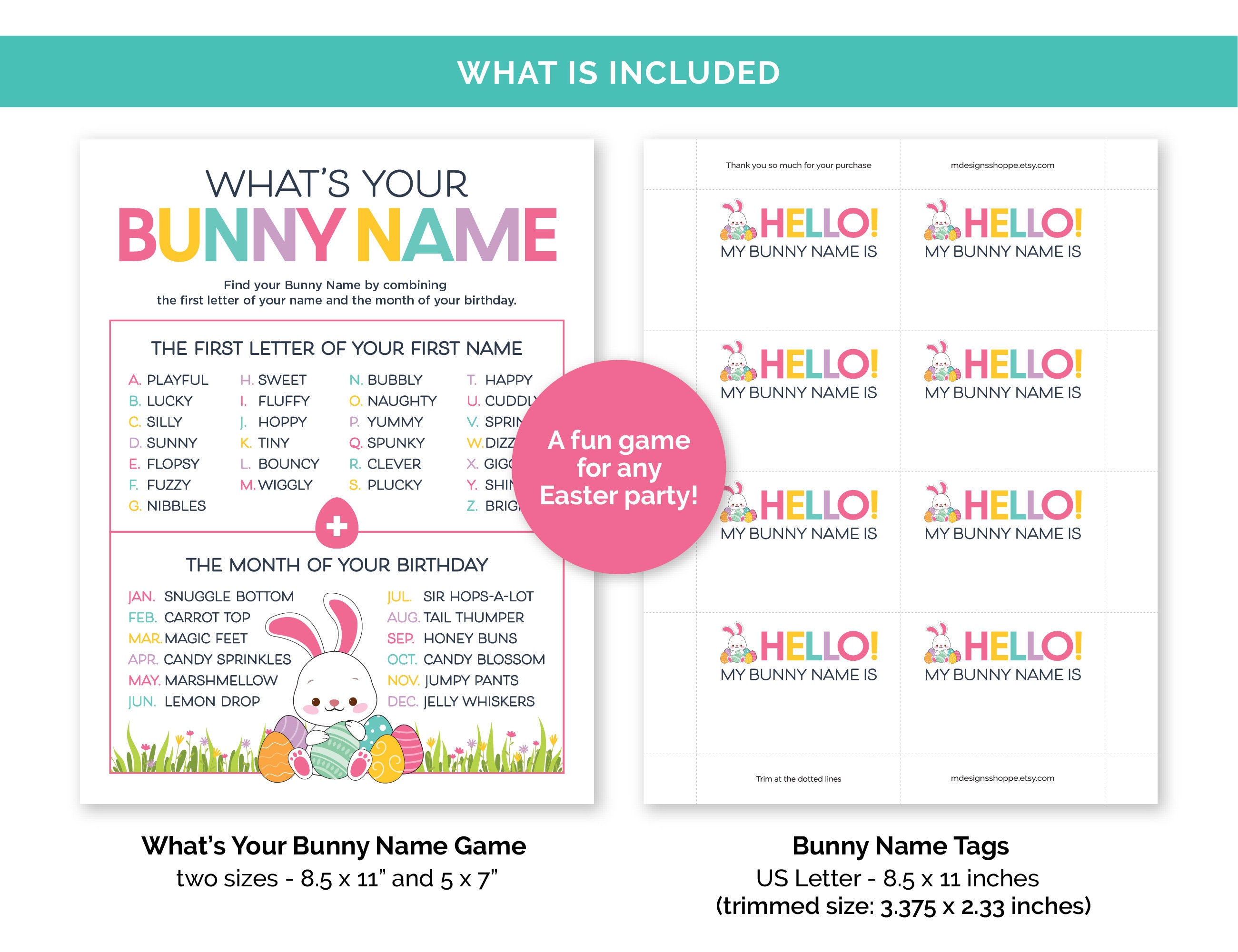 What's Your Bunny Name Game, Printable Easter Party Game for Kids and ...