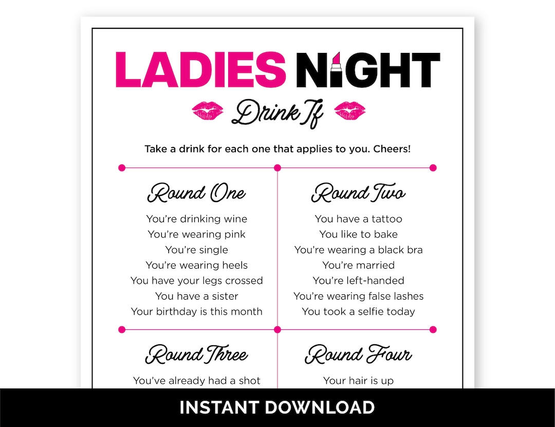 Drink If Ladies Night Game, Printable Drinking Game for Girls' Night in ...