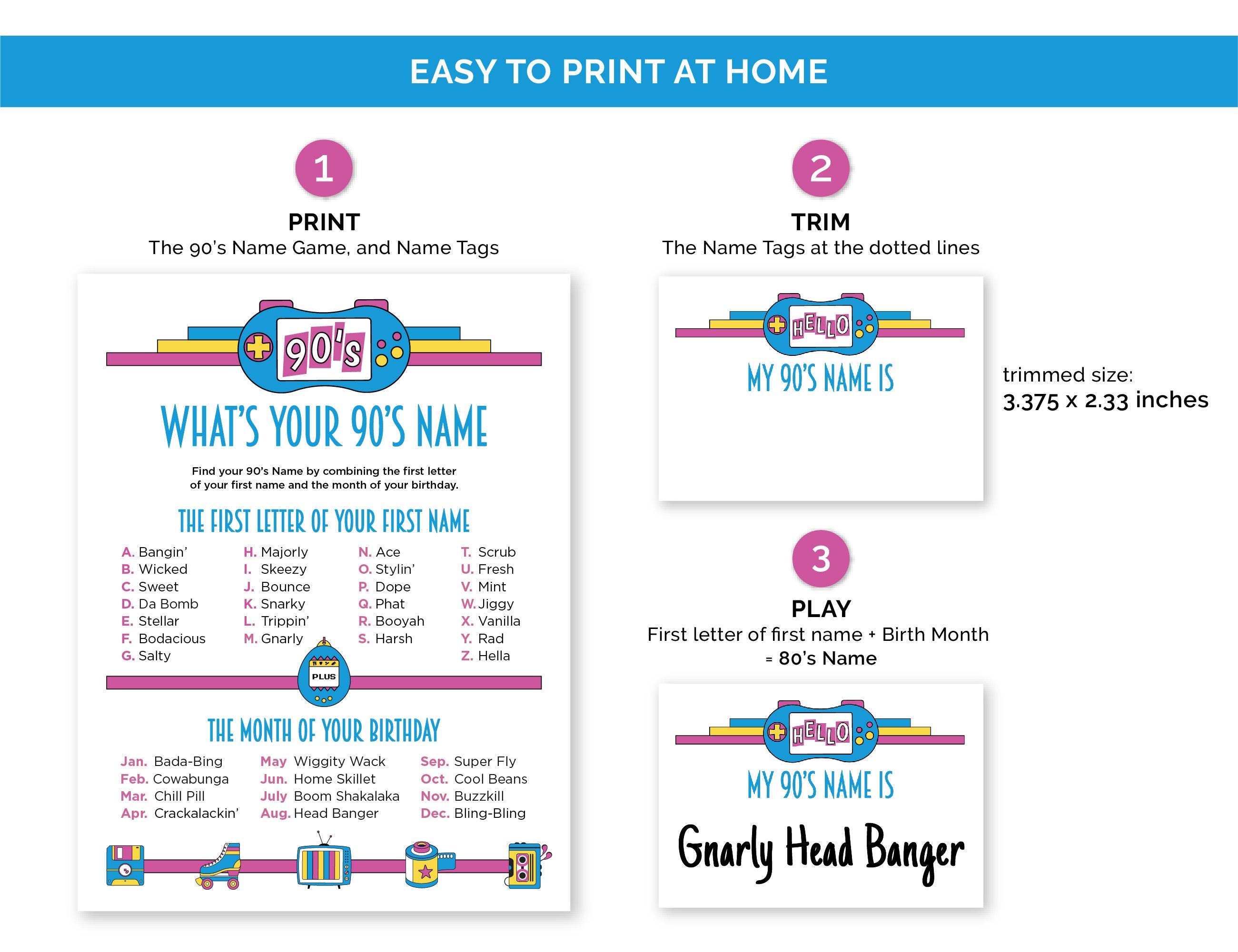 What's Your 90's Name Game, Printable 90's Party Game for Adults and ...