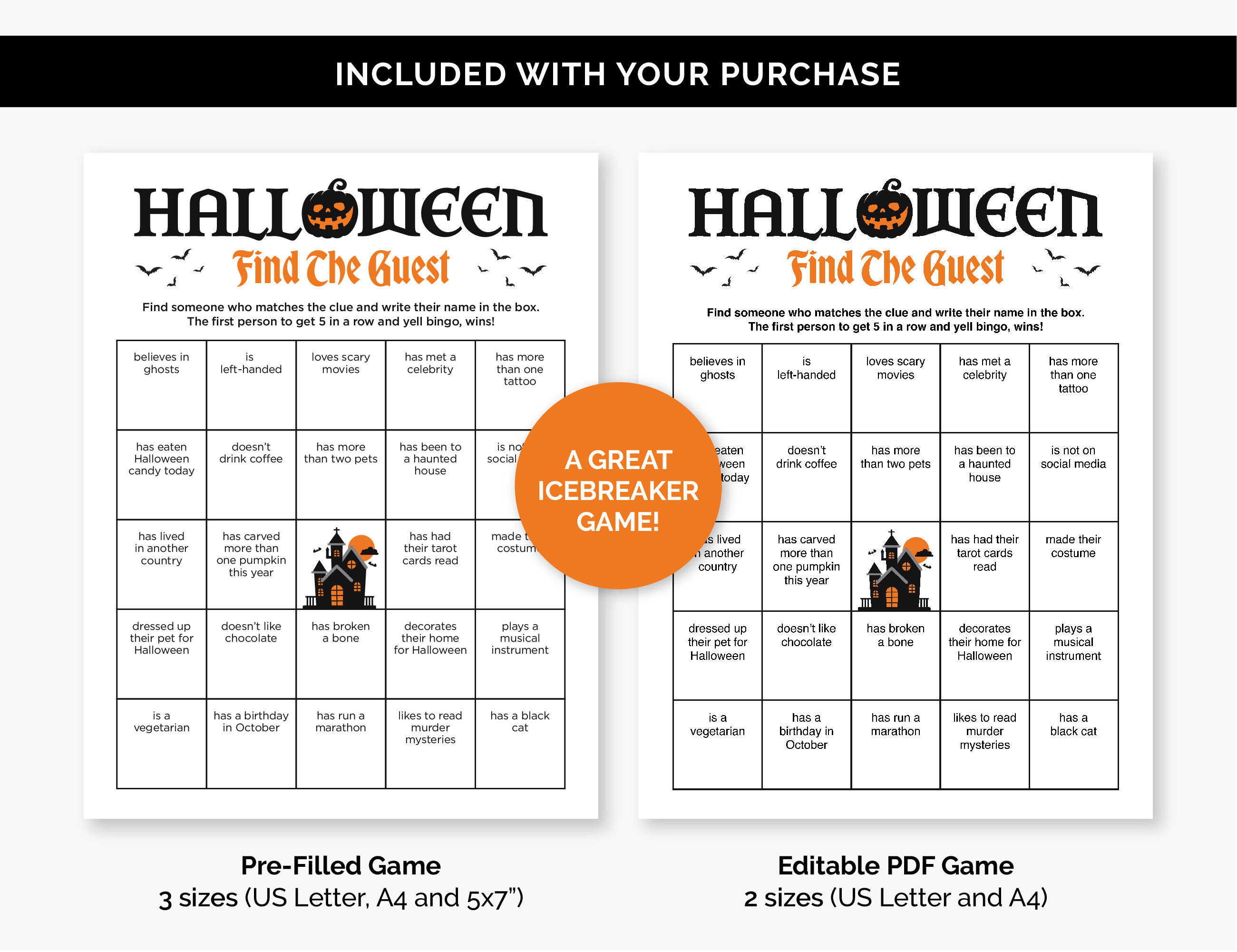 Editable Halloween Find the Guest Bingo Game, Icebreaker Game for a ...