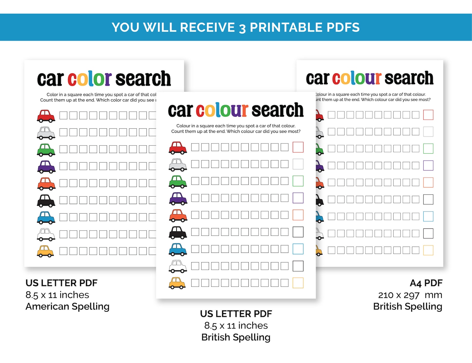 Counting Coloured Cars Printable, Road Trip Game for Kids, Car ...