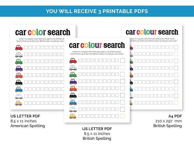 Counting Coloured Cars Printable, Road Trip Game for Kids, Car ...