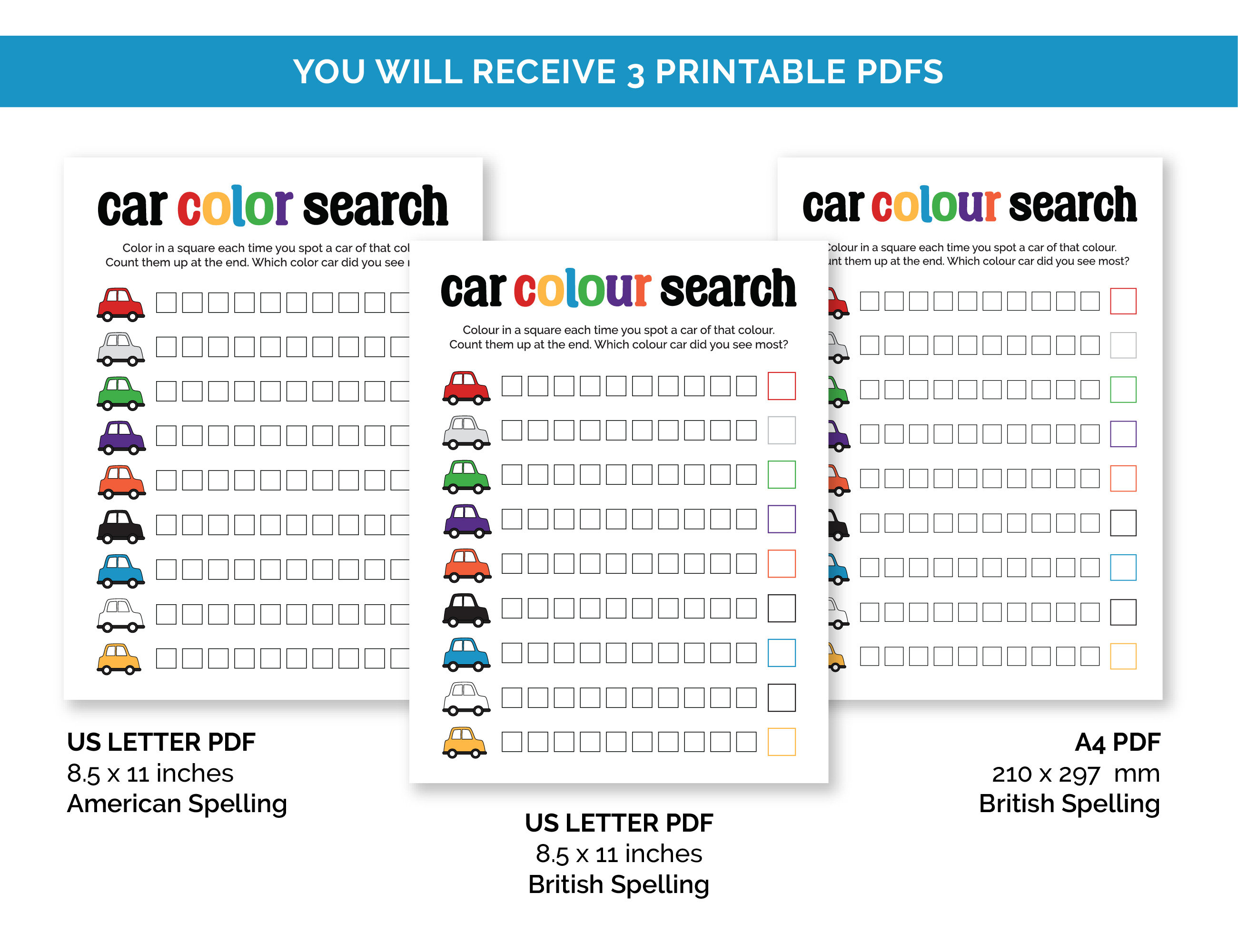 Counting Coloured Cars Printable, Road Trip Game for Kids, Car ...