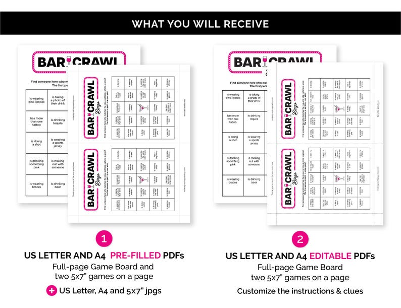 Editable Bar Crawl Bingo Game, Printable Find Someone Who Bar Hopping ...
