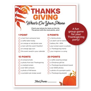 Thanksgiving What's on Your Phone Game, Printable Thanksgiving Office ...