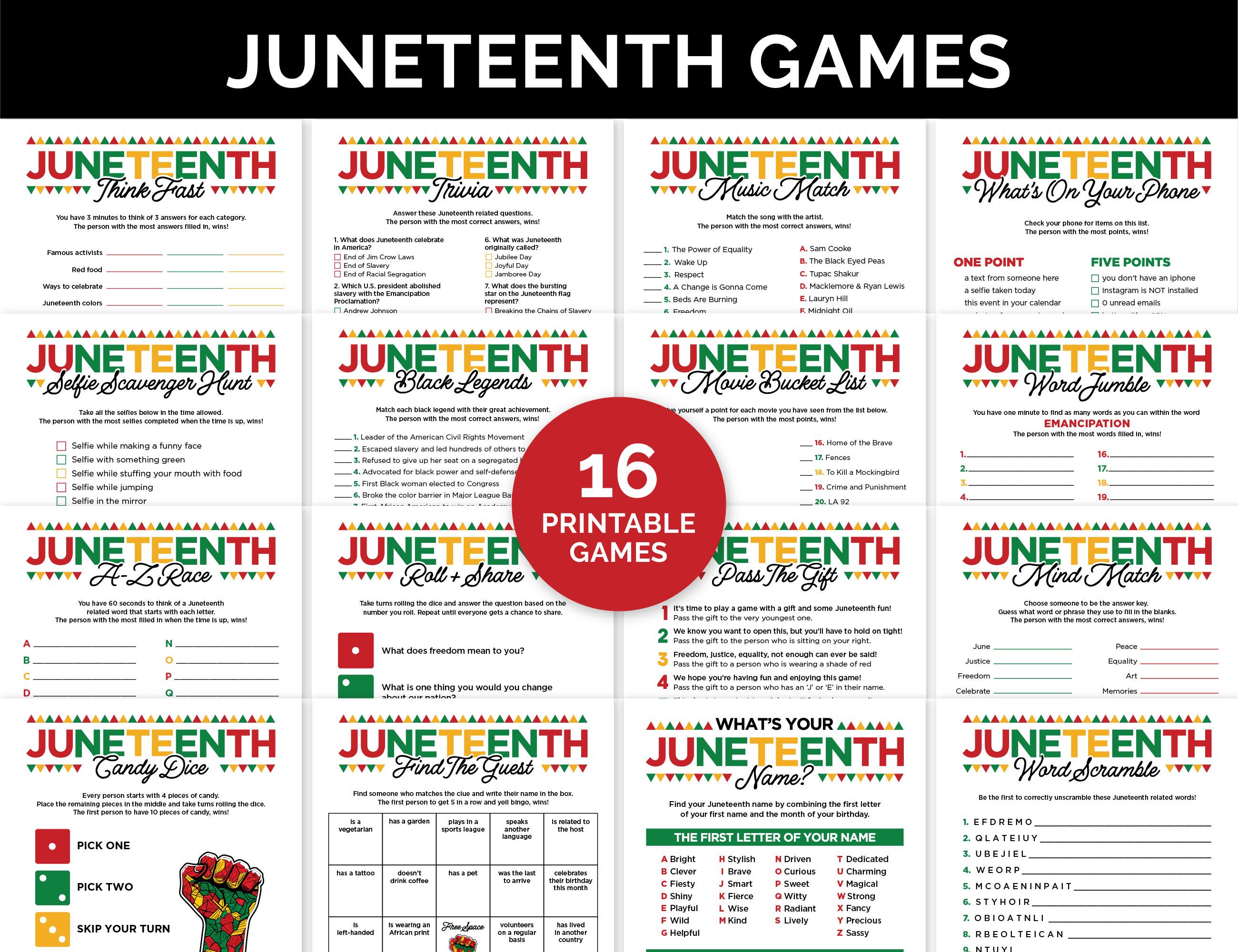 Juneteenth Games, Printable Game Bundle for Family or Classroom ...