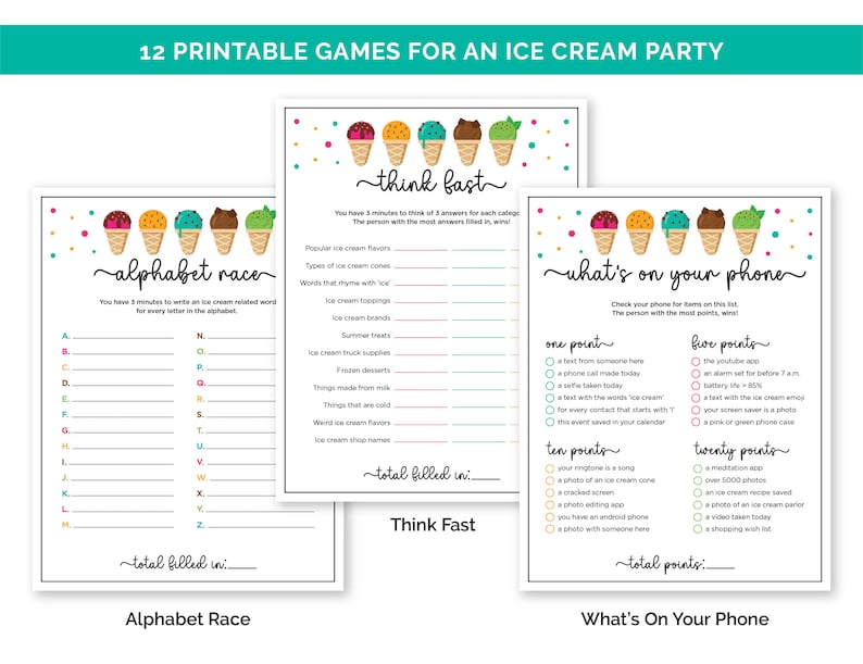 Ice Cream Party Games, Printable Games Bundle for an Ice Cream Social ...