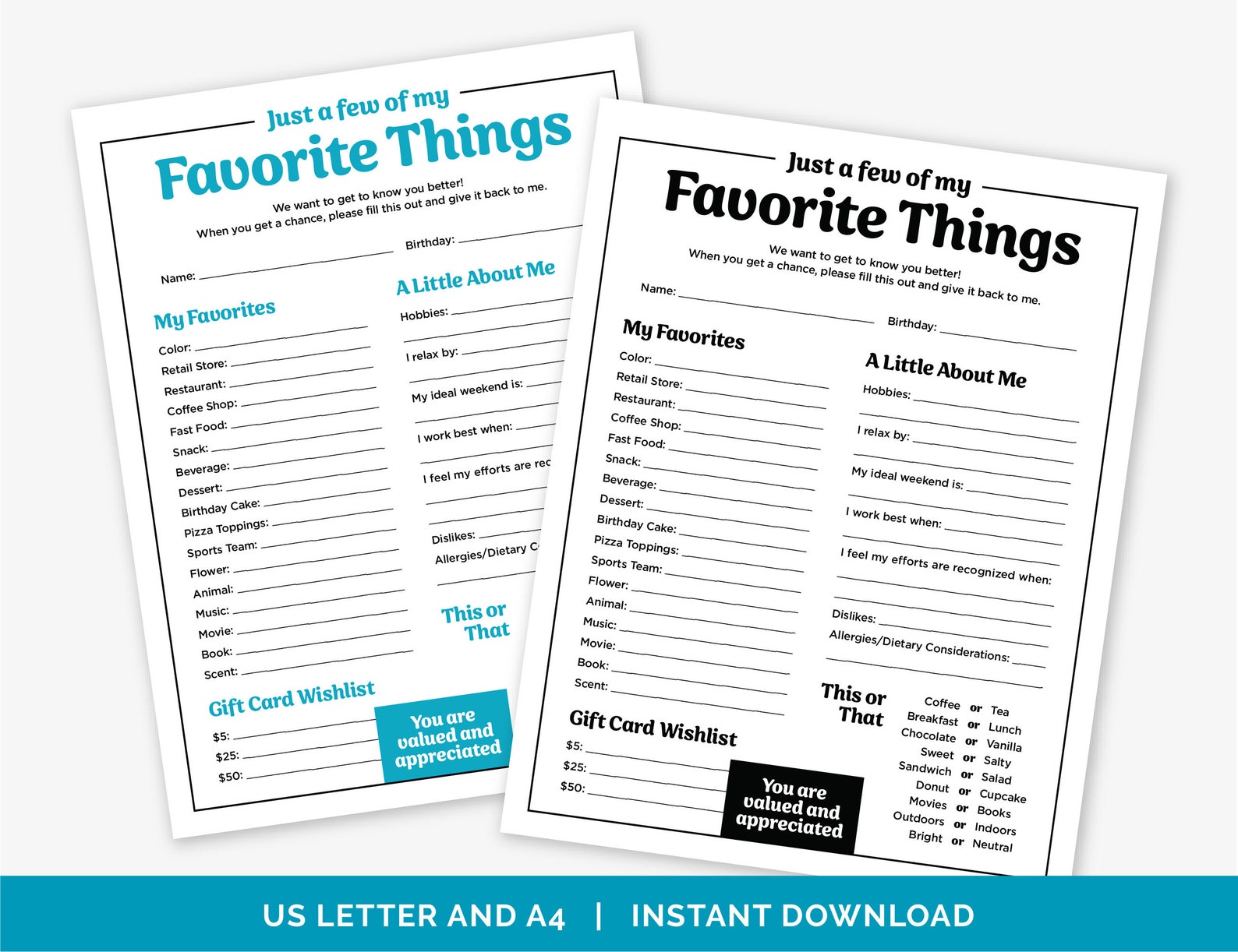 Employee Favorite Things Survey, Printable Coworker Questions, Employee ...
