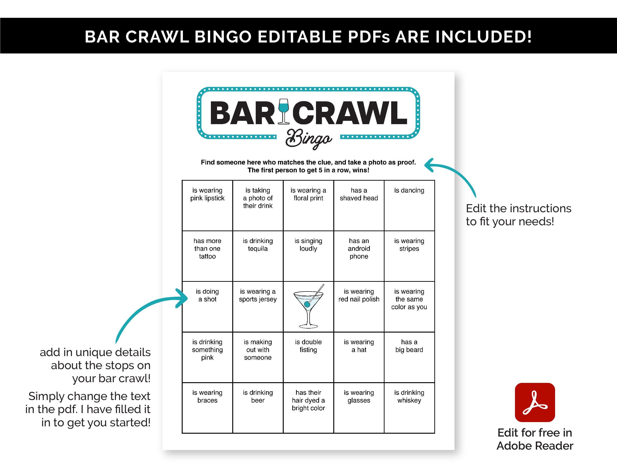Bar Crawl Games, Printable Bar Hopping Games for a Birthday Bar Crawl ...