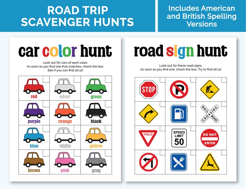 Road Trip Scavenger Hunts for Kids Printable Road Signs Game - Etsy