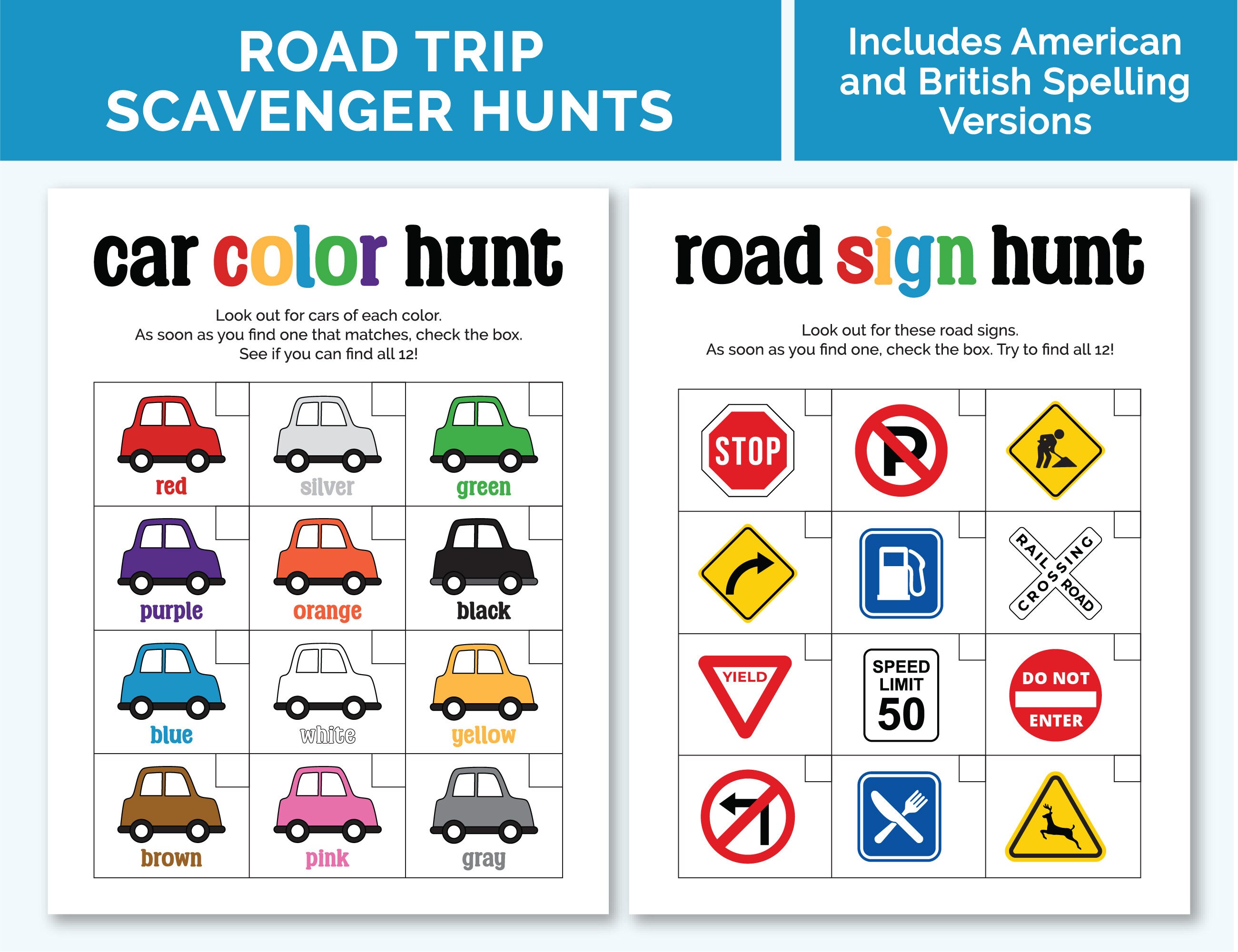 Road Trip Scavenger Hunts for Kids Printable Road Signs Game - Etsy ...