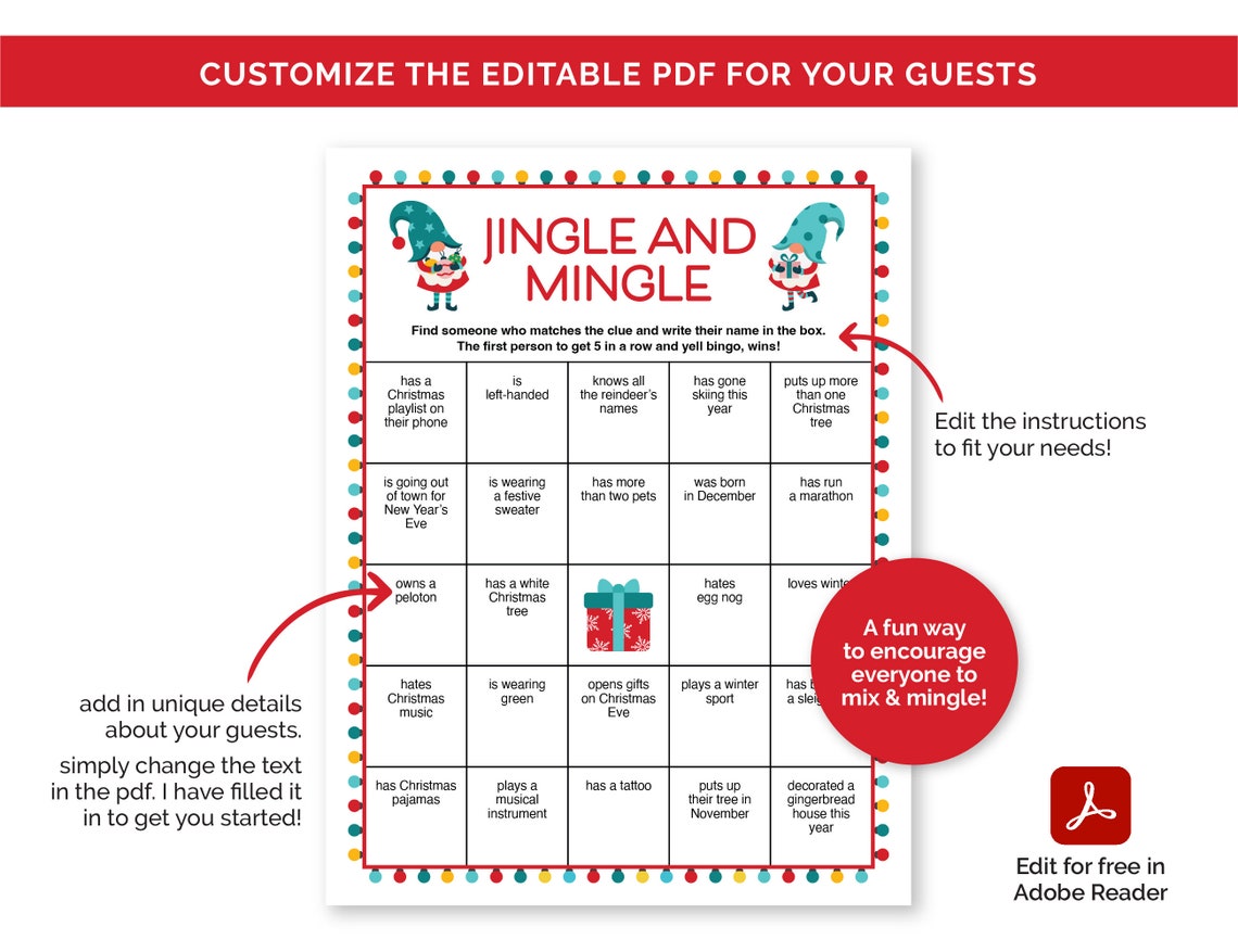 Editable Jingle and Mingle Bingo, Fun Icebreaker Game for a Holiday ...