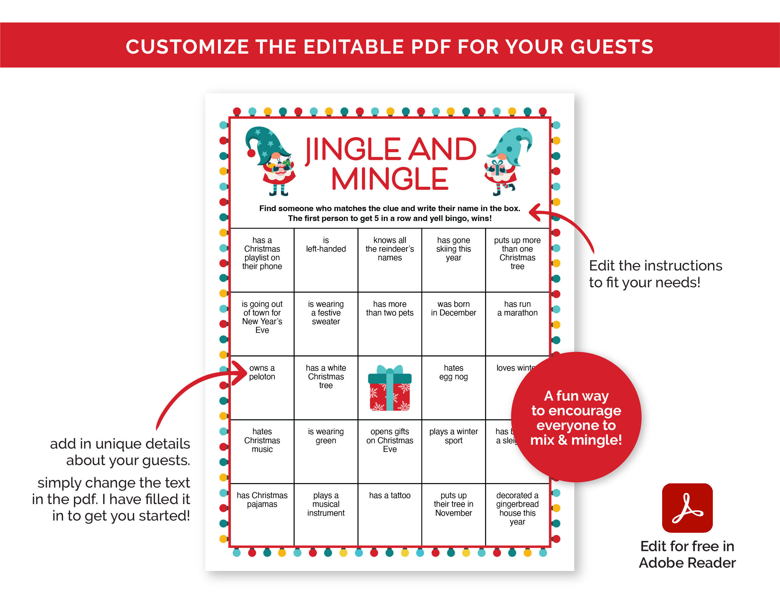 Editable Jingle and Mingle Bingo, Fun Icebreaker Game for a Holiday ...